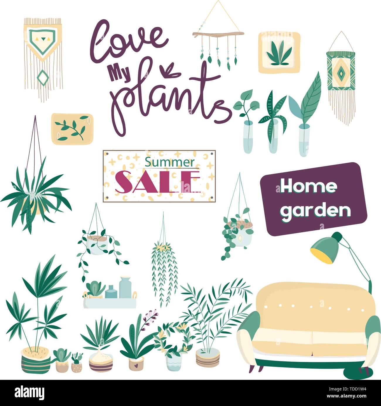 House plants. Flowerpot isolated objects, houseplant flower pot ...