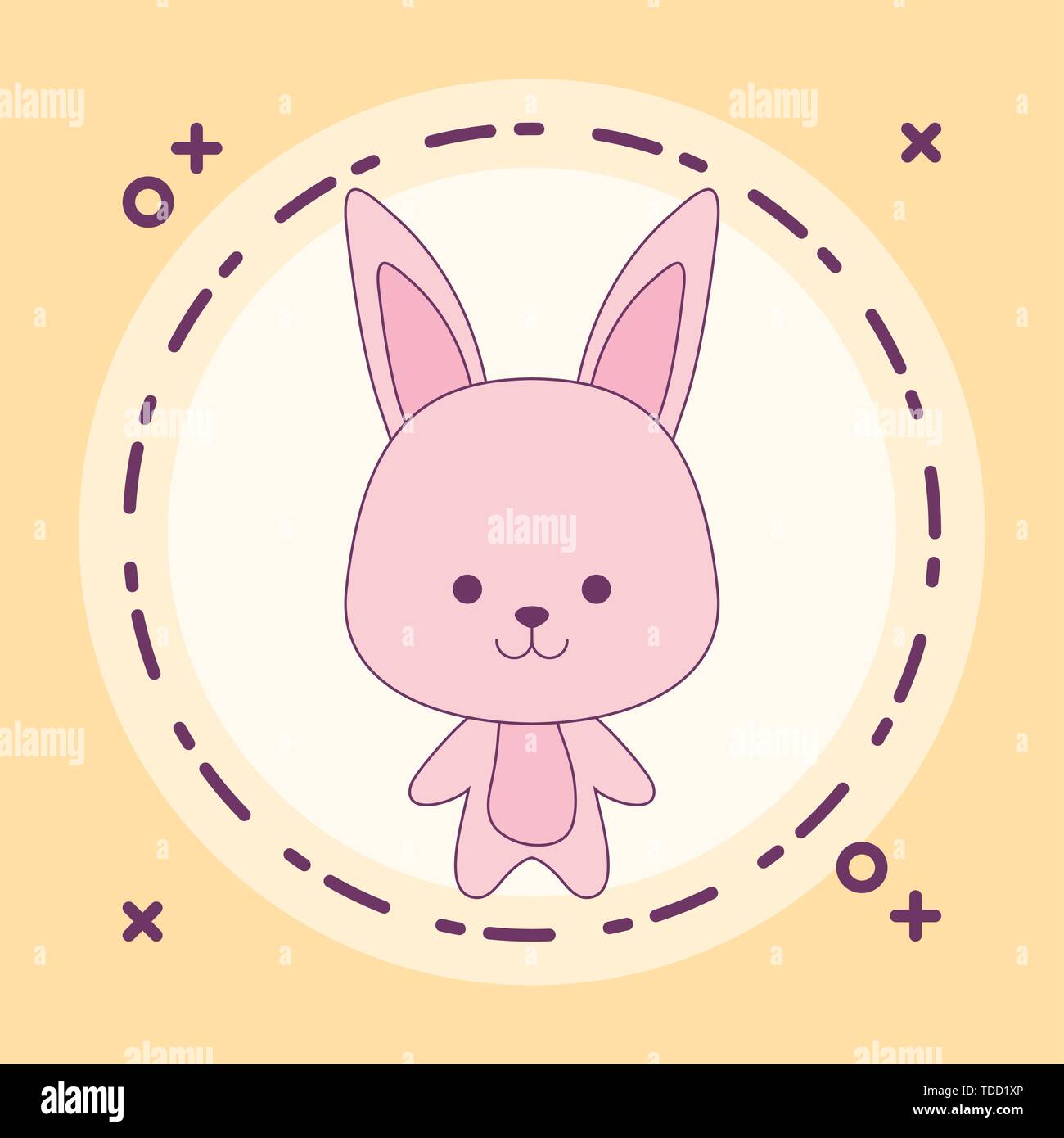 cute rabbit animal with frame circular vector illustration design Stock ...