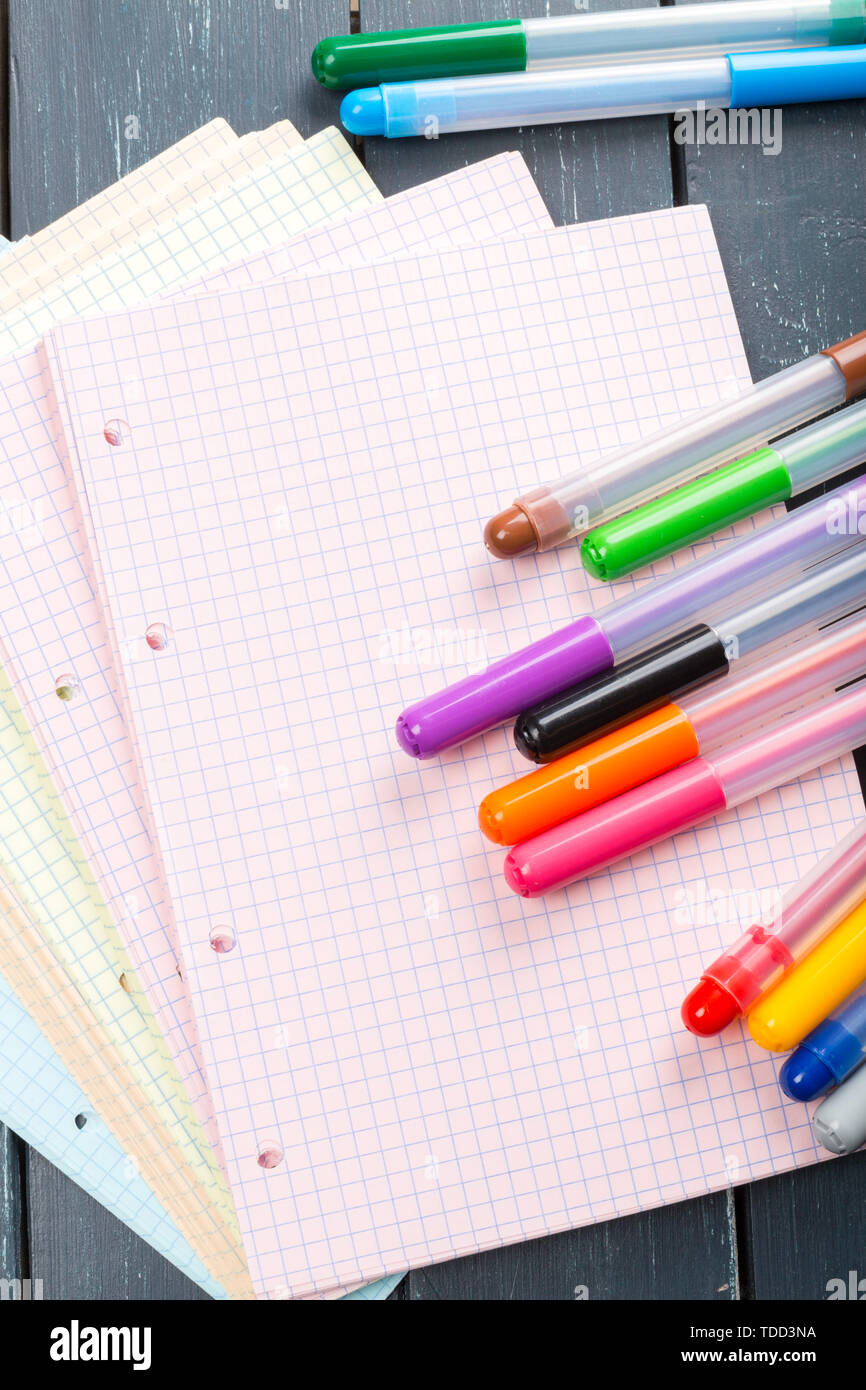 clean sheets on table with markers Stock Photo - Alamy