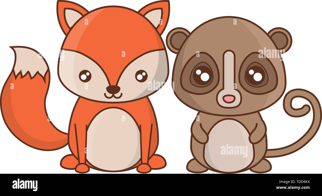monkey tarsier with fox animals vector illustration design Stock Vector ...