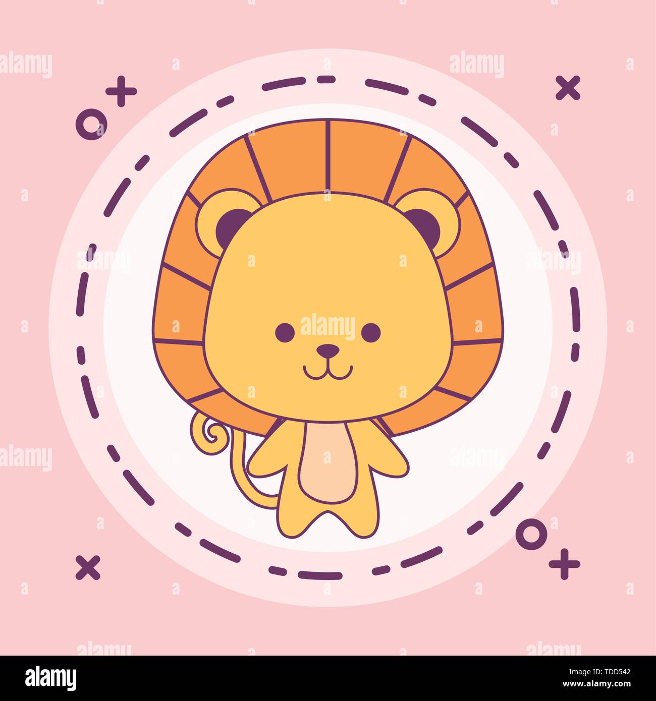 cute lion animal in frame circular vector illustration design Stock ...