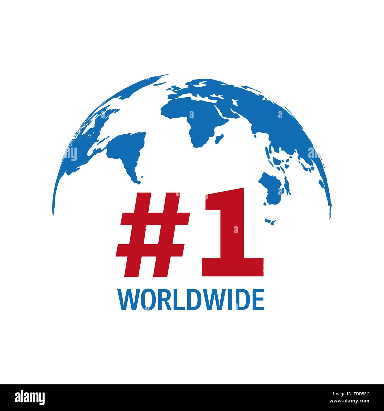 Worldwide number one blue and red vector icon with earth map above the ...