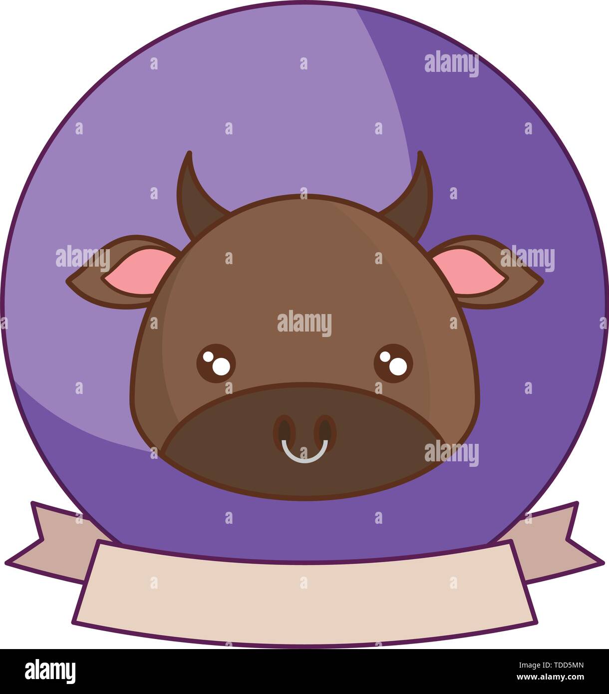 head of cute bull in frame with ribbon vector illustration design Stock ...