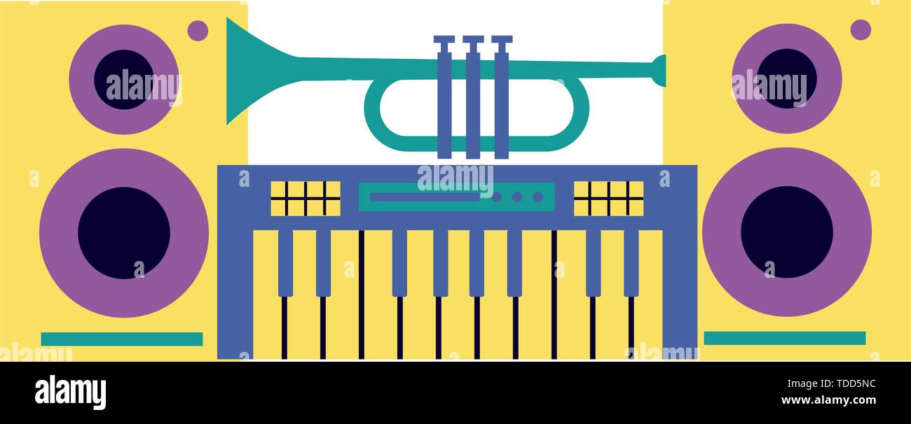 synthesizer and trumpet speakers music festival Stock Vector Image ...