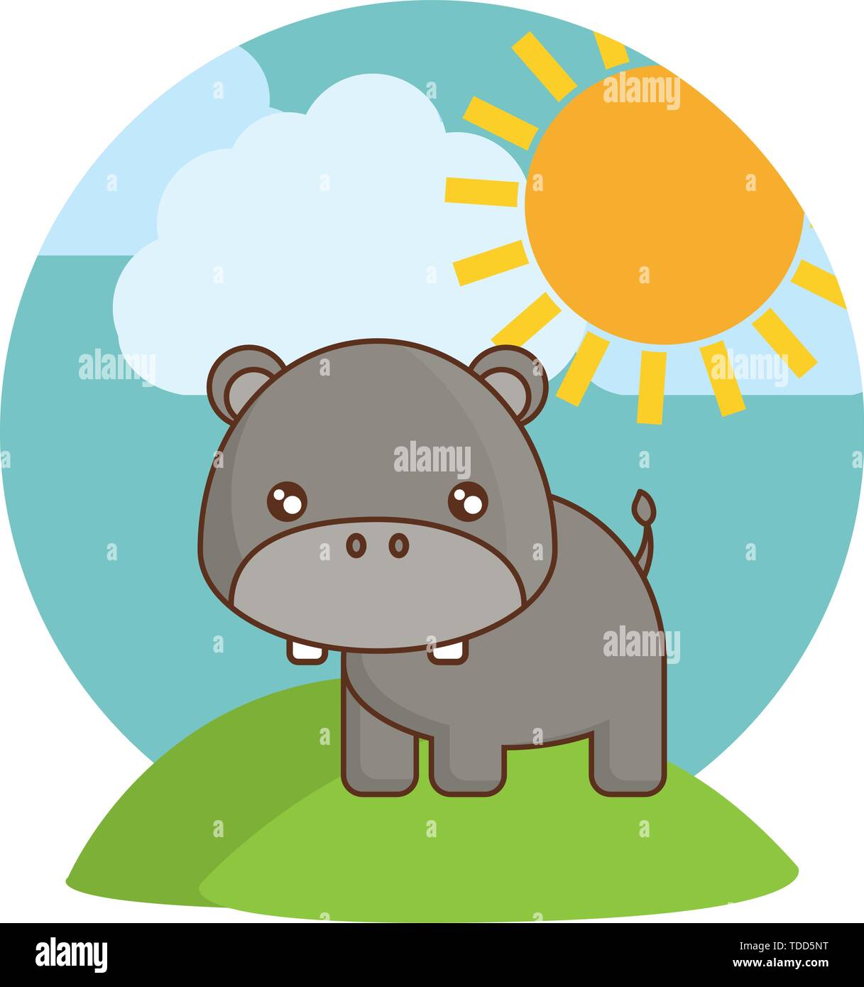 cute hippopotamus animal in landscape vector illustration design Stock ...