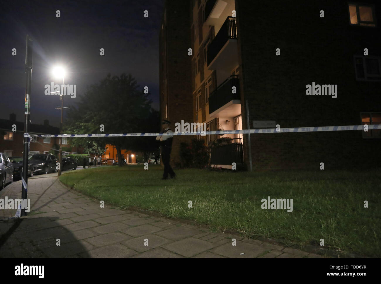 Police officers near to the scene in Deeside Road in Wandsworth, south ...
