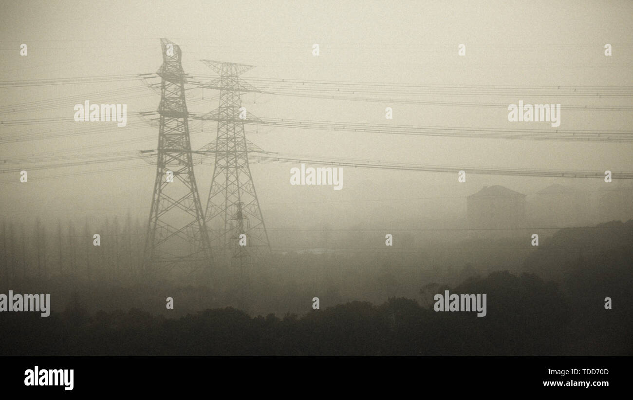 Snap high-pressure tower in the fog Stock Photo - Alamy