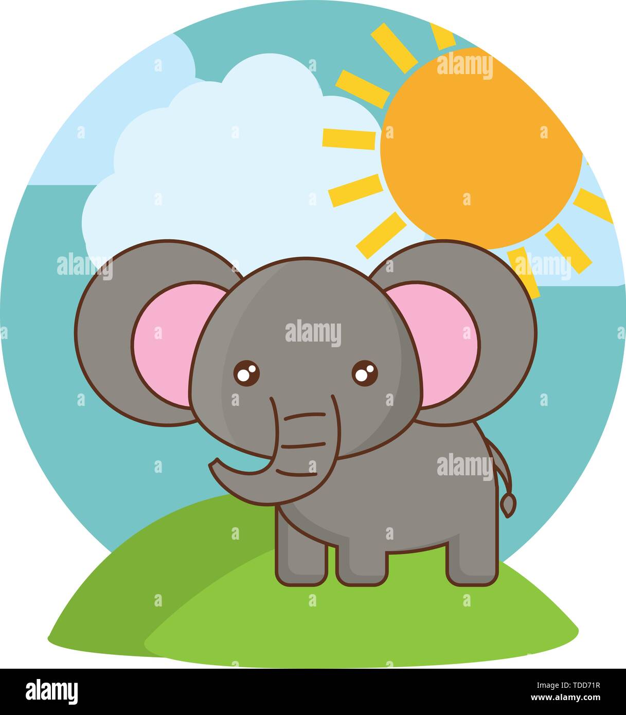 cute elephant animal in landscape natural vector illustration design ...