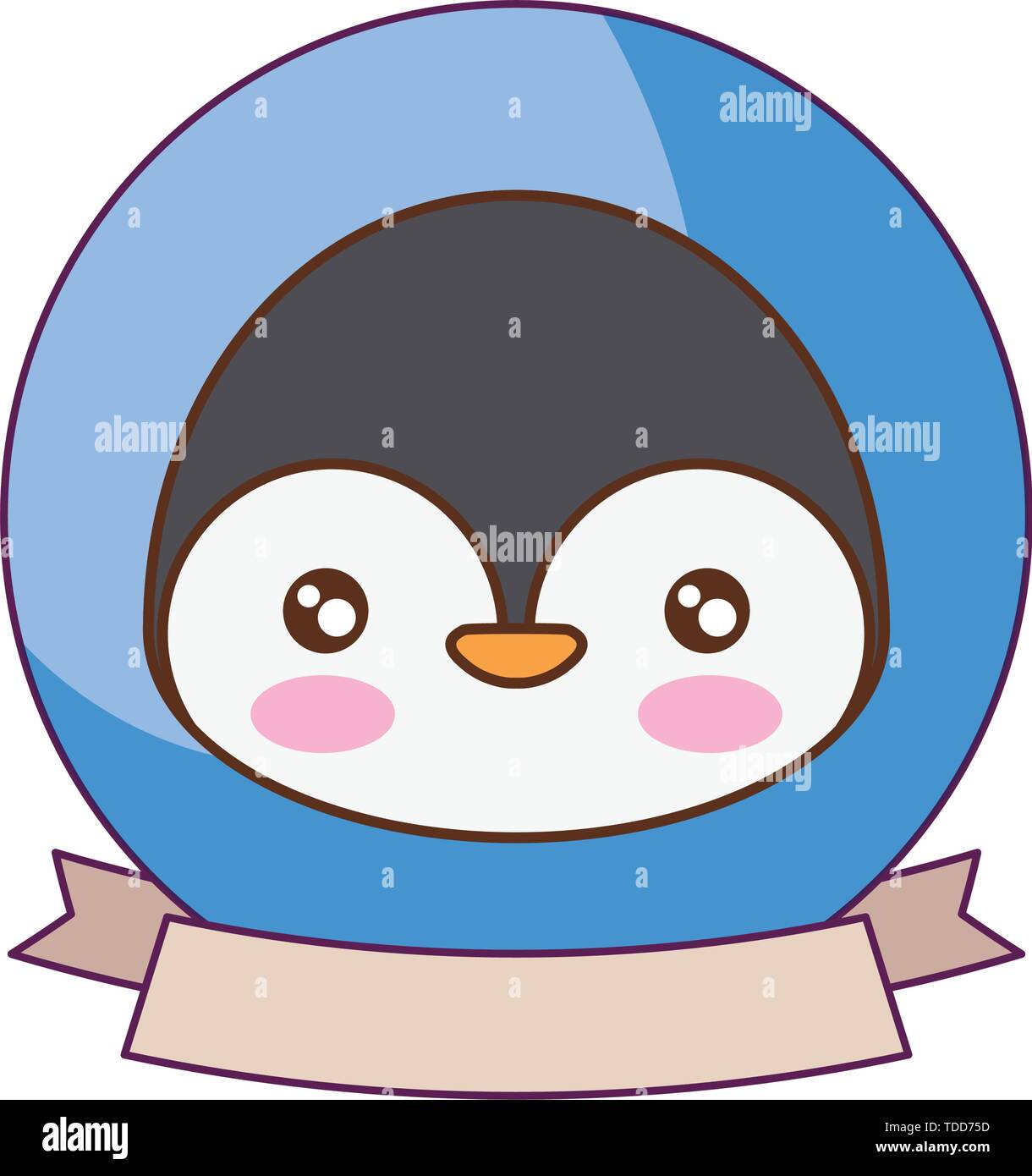 head of cute penguin in frame with ribbon vector illustration design ...