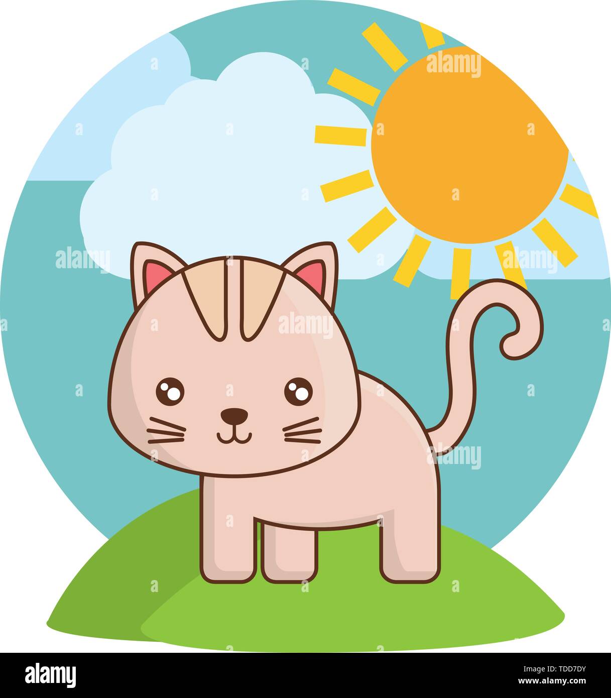 cute cat animal in landscape natural vector illustration design Stock ...