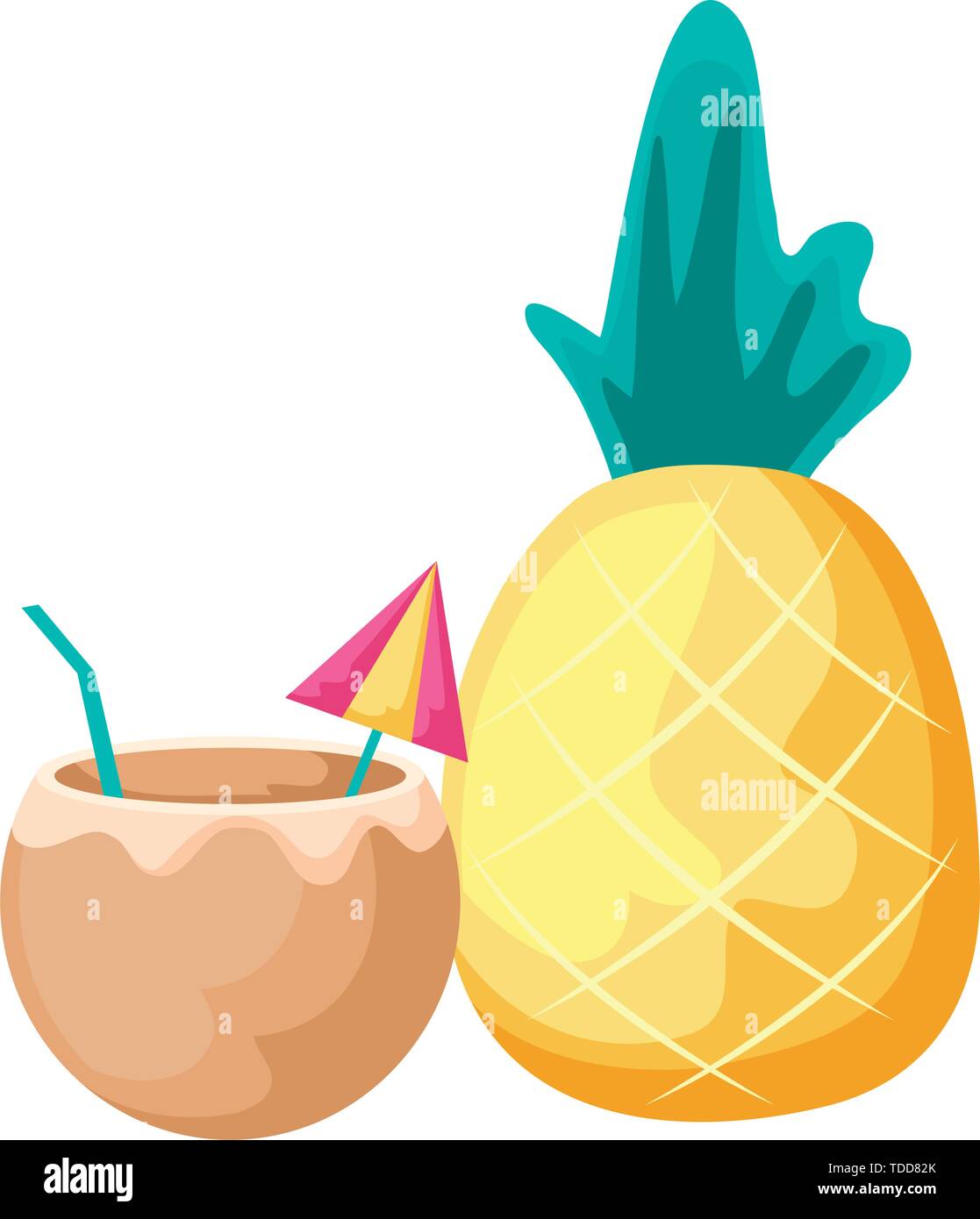 fresh pineapple with cocktail of coconut vector illustration design ...
