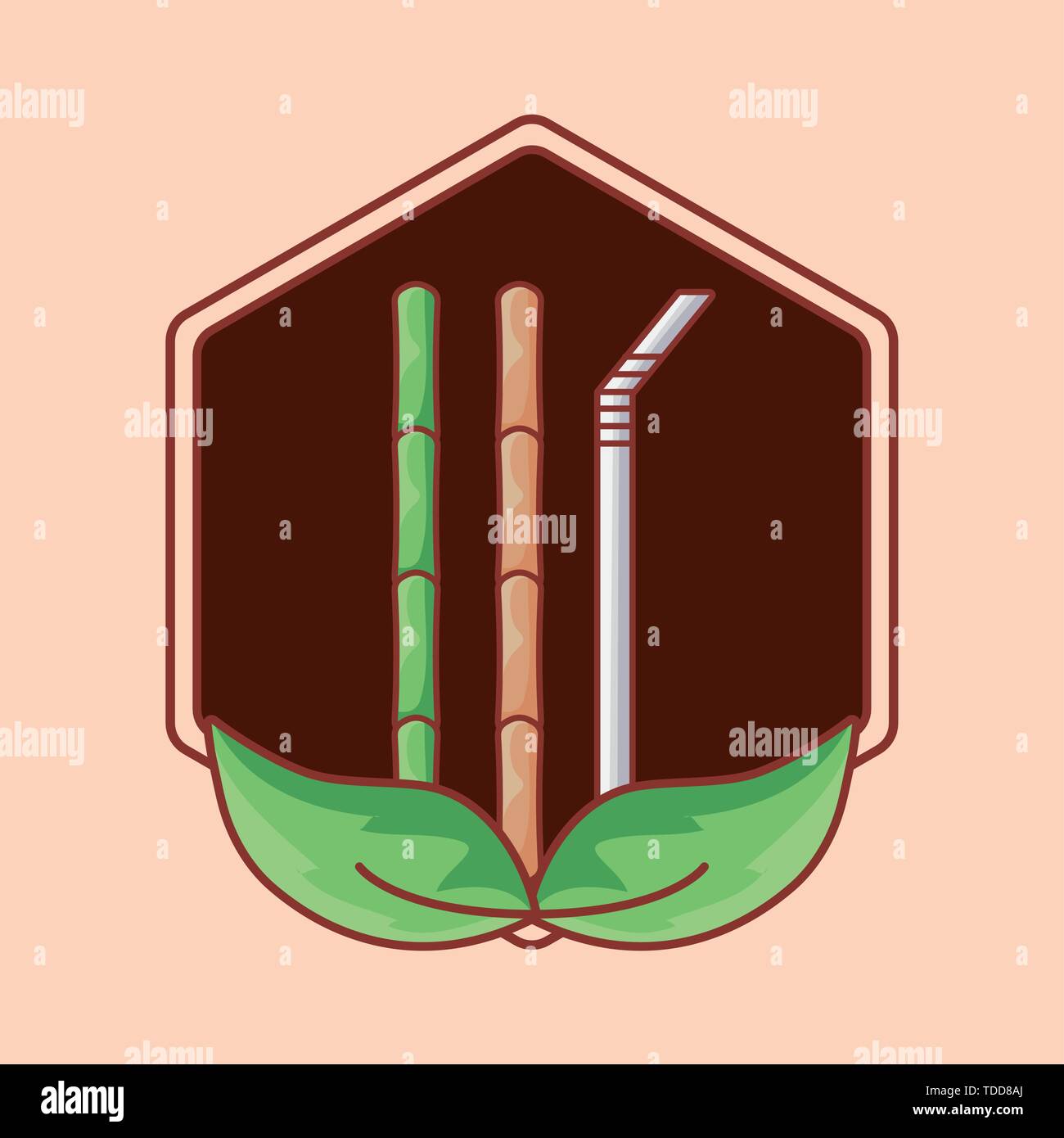 bamboo and straw in frame with leafs vector illustration design Stock ...