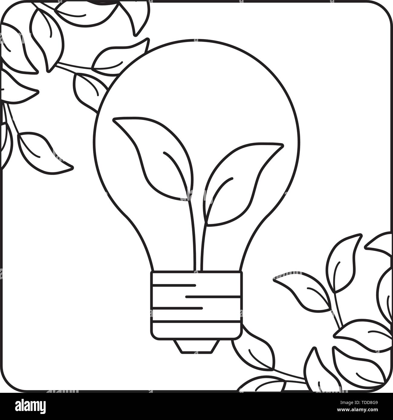 light bulb ecological with leafs in frame vector illustration design ...