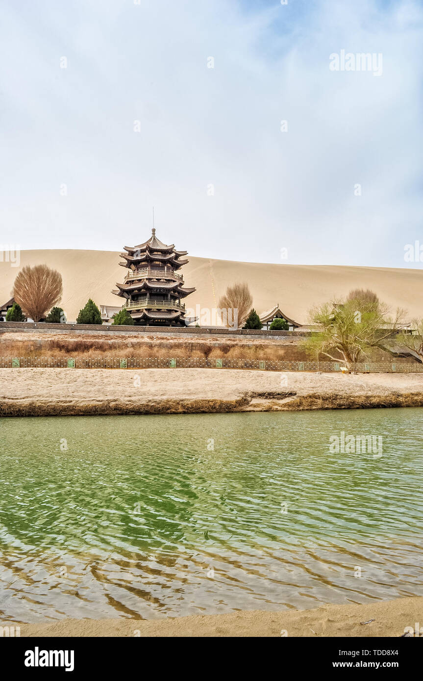 Crescent Spring in Mingsha Mountain, Dunhuang, Gansu Province Stock ...