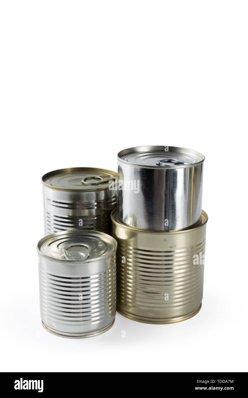 metal cans on a white background Stock Photo - Alamy