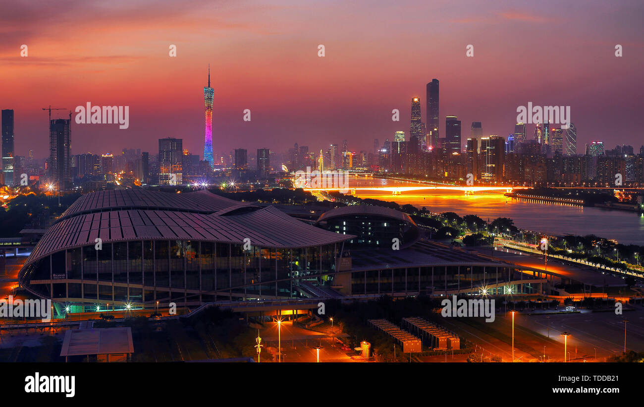 Night view of Pazhou Convention and Exhibition Center, Guangzhou Stock ...