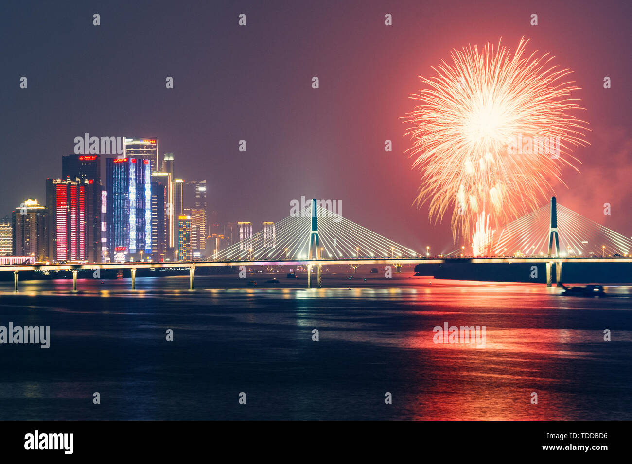 Hunan Changsha Xiangjiang Scenic Belt overlooking Yinbonling Bridge ...
