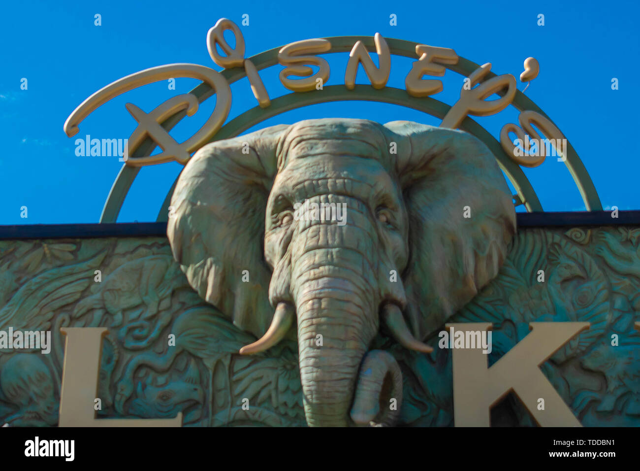 Orlando, Florida. April 29, 2019 Partial view of Animal Kingdom sign at ...