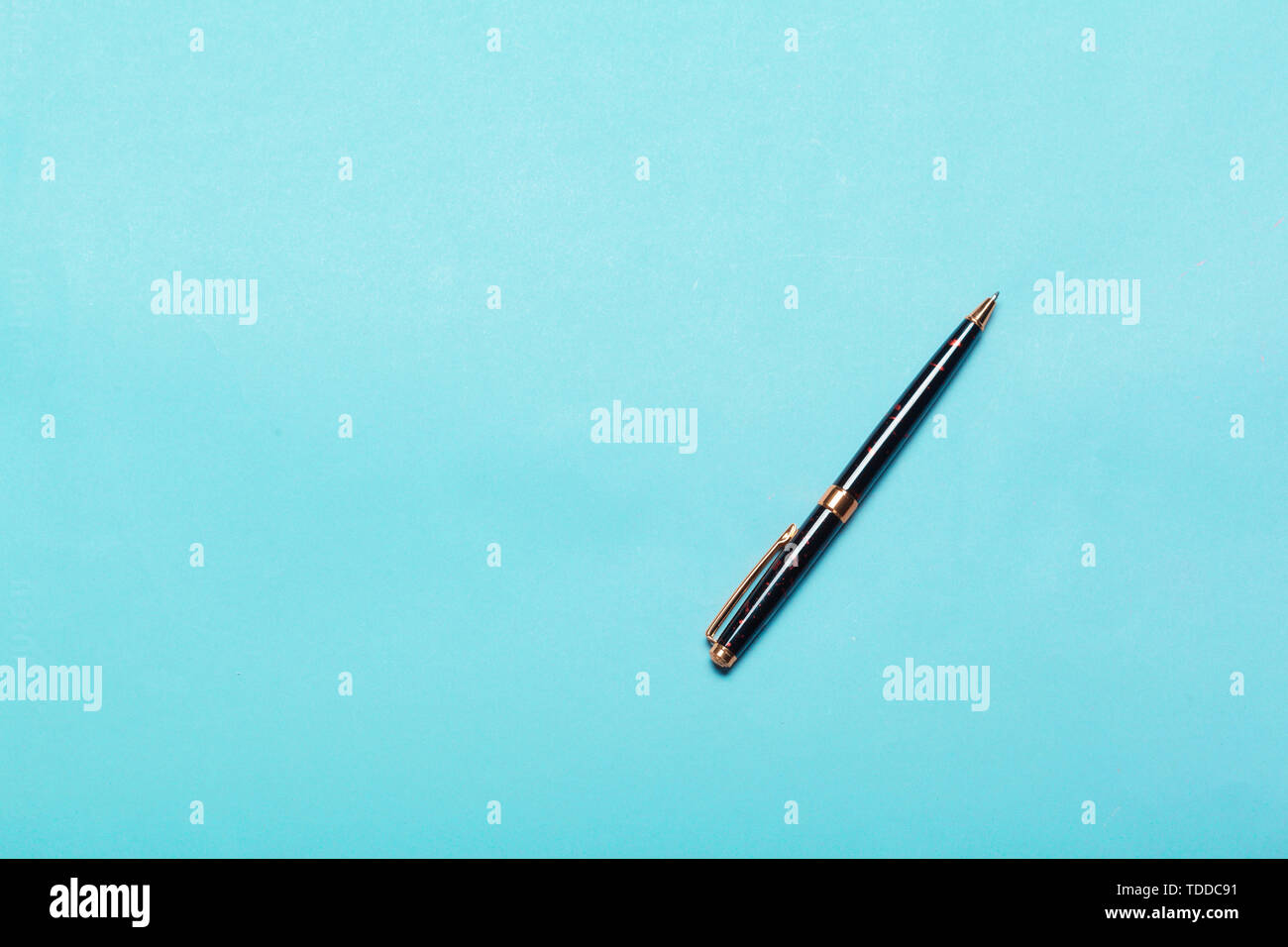 pencil on a blue table top view, office desktop, office supplies Stock ...