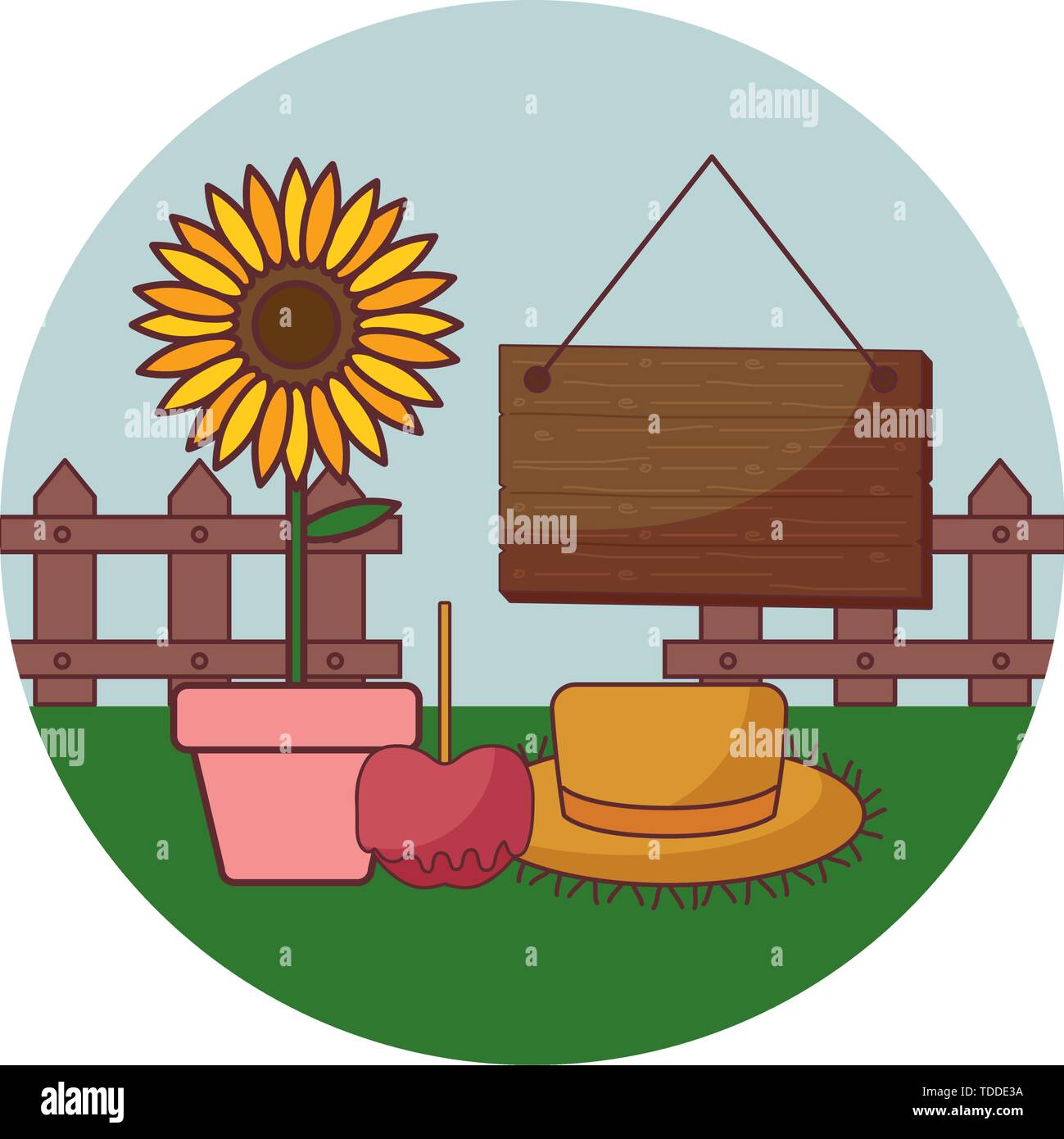 hat wicker with sunflower and icons in frame circular vector ...