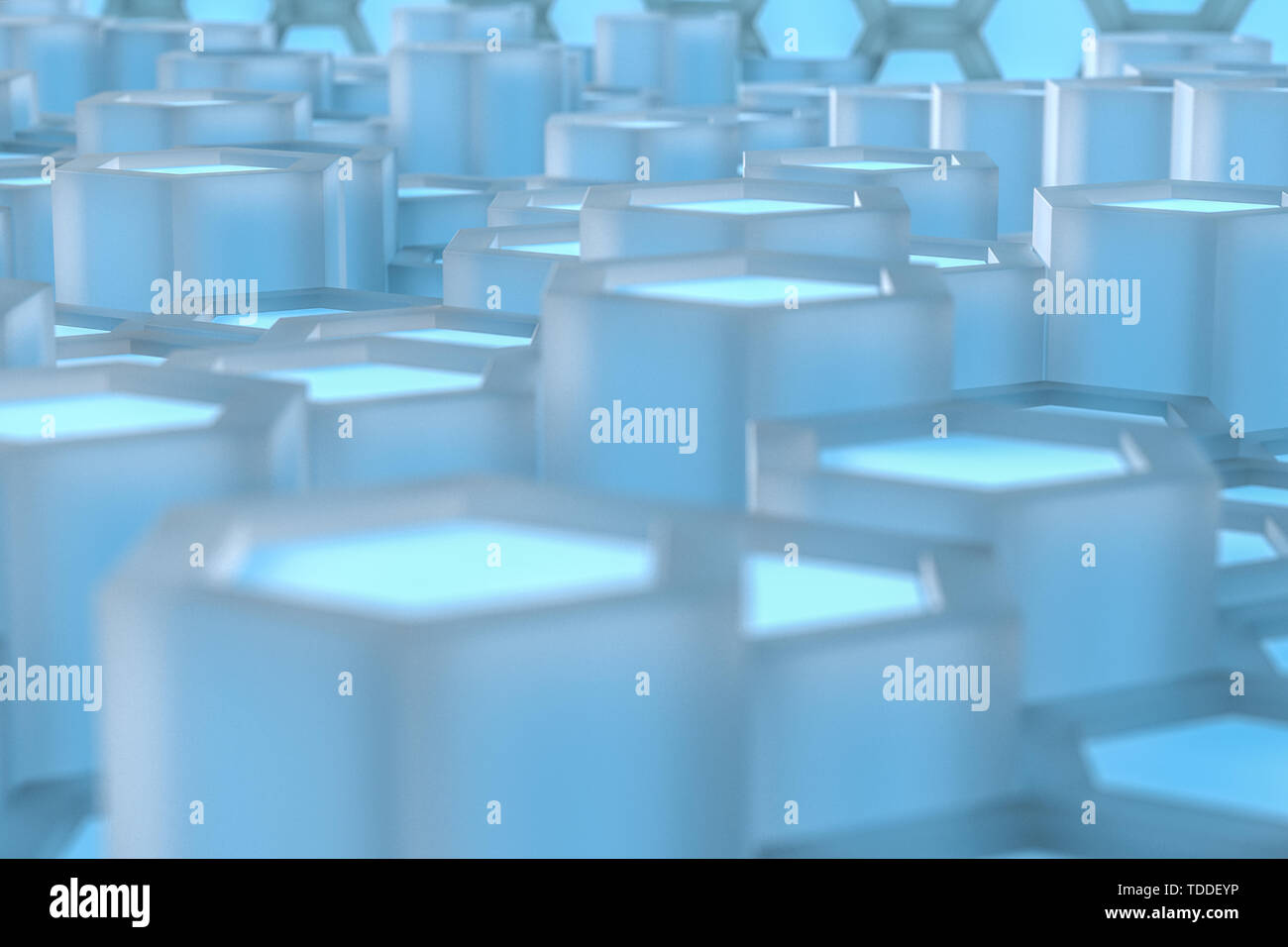 Blue transparent material hexagonal background, three-dimensional ...