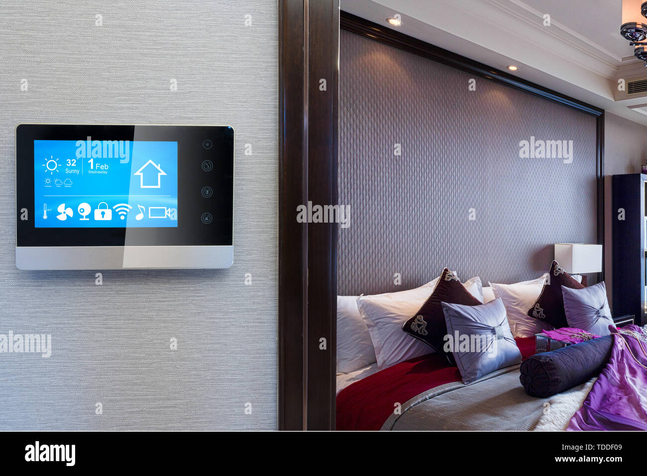 smart screen with smart home with modern bedroom Stock Photo - Alamy