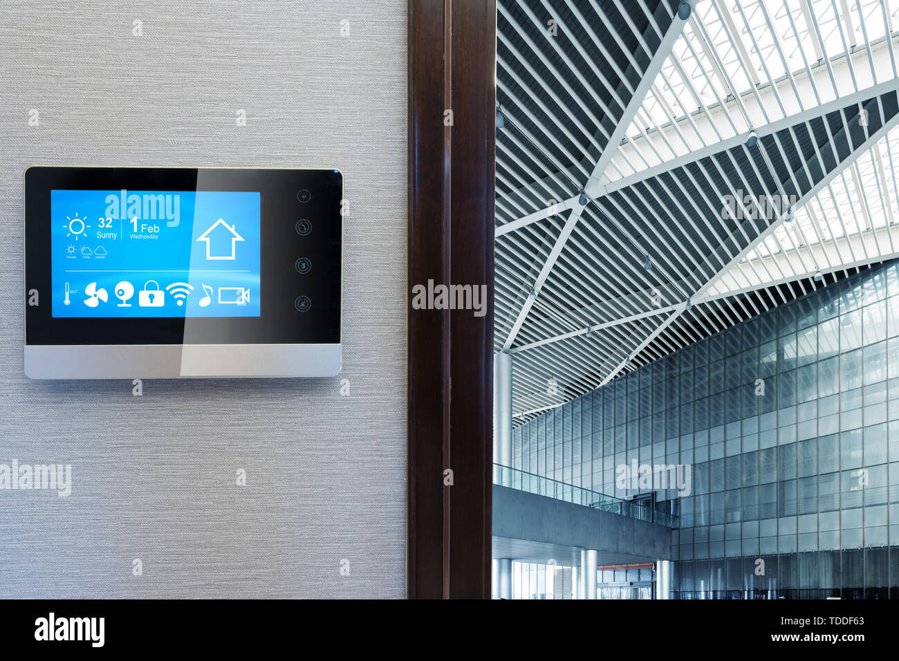 smart screen with smart home with modern hall Stock Photo - Alamy
