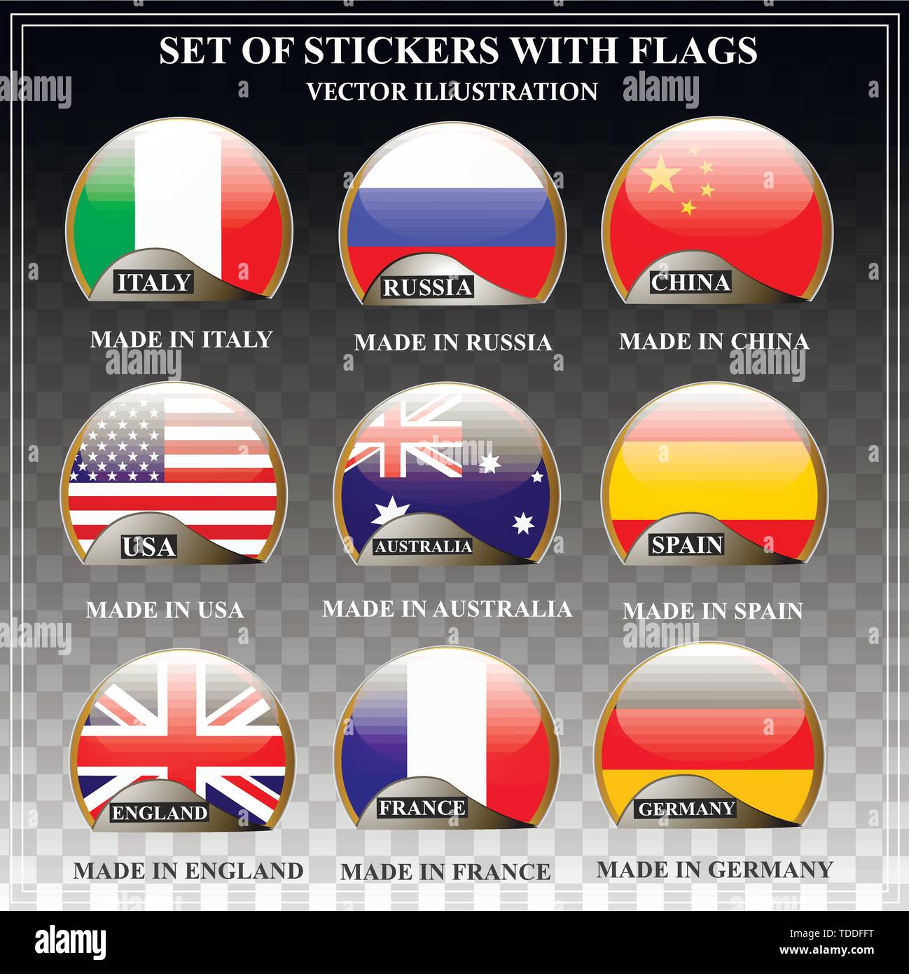 Bright set of stickers with flags. Colorful illustration with flags of ...