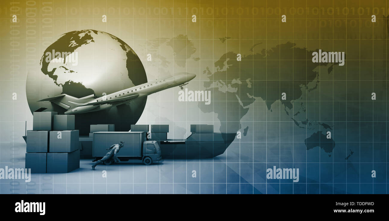 International Trade on a Global Scale with Map Stock Photo - Alamy