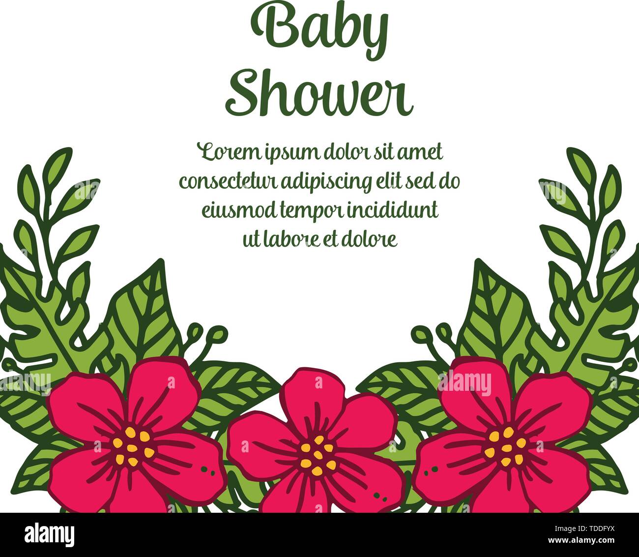 Vector illustration design of card baby shower with various red bouqet ...