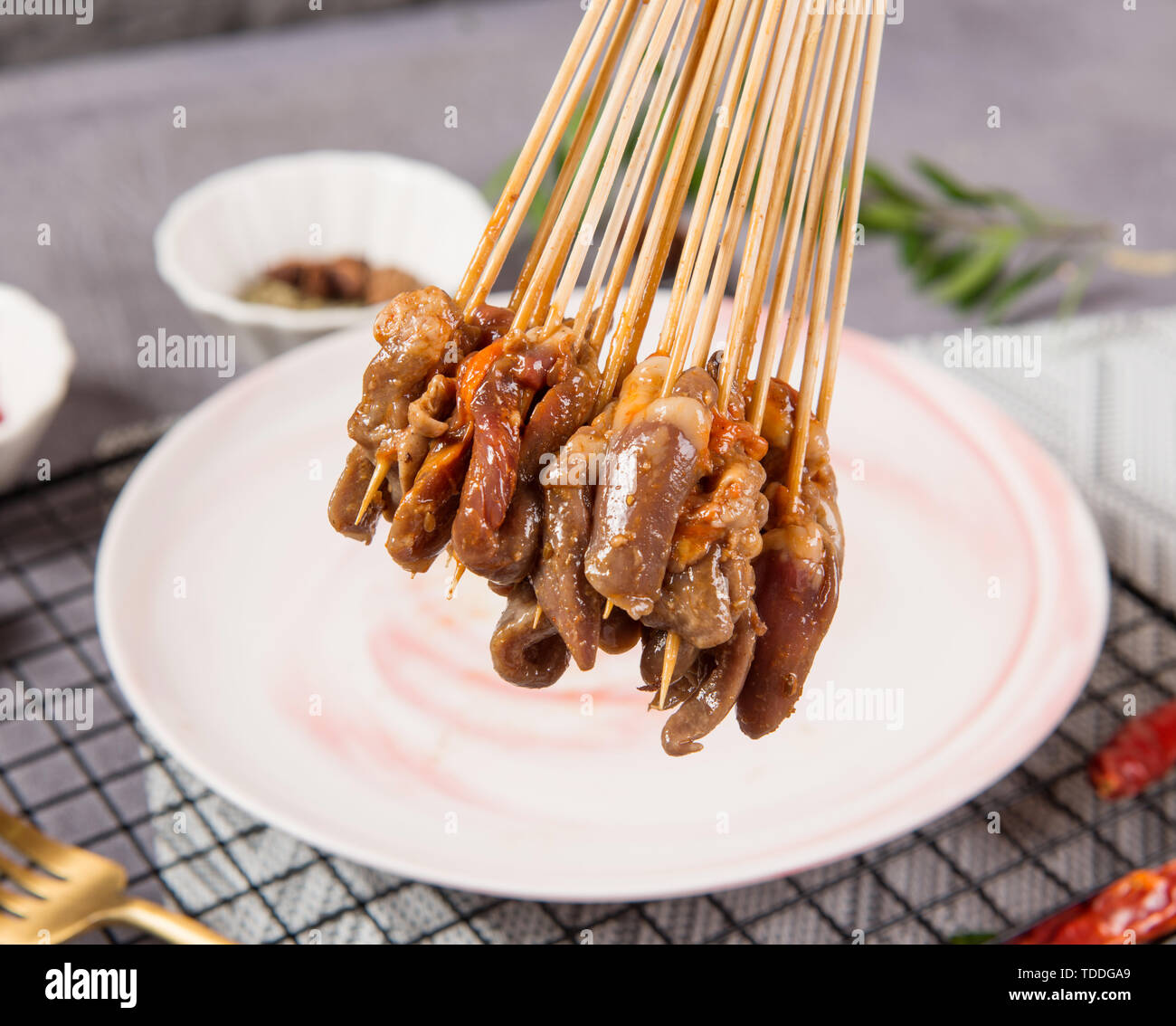 Iron plate barbecue lamb kebab, duck gizzard, lamb, pork beef Stock ...