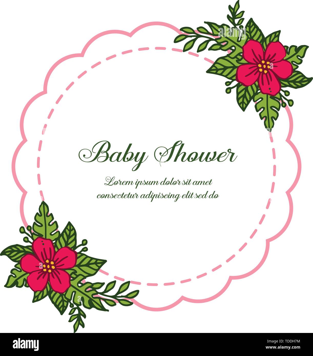 Vector illustration style of card baby shower with green leafy flower ...