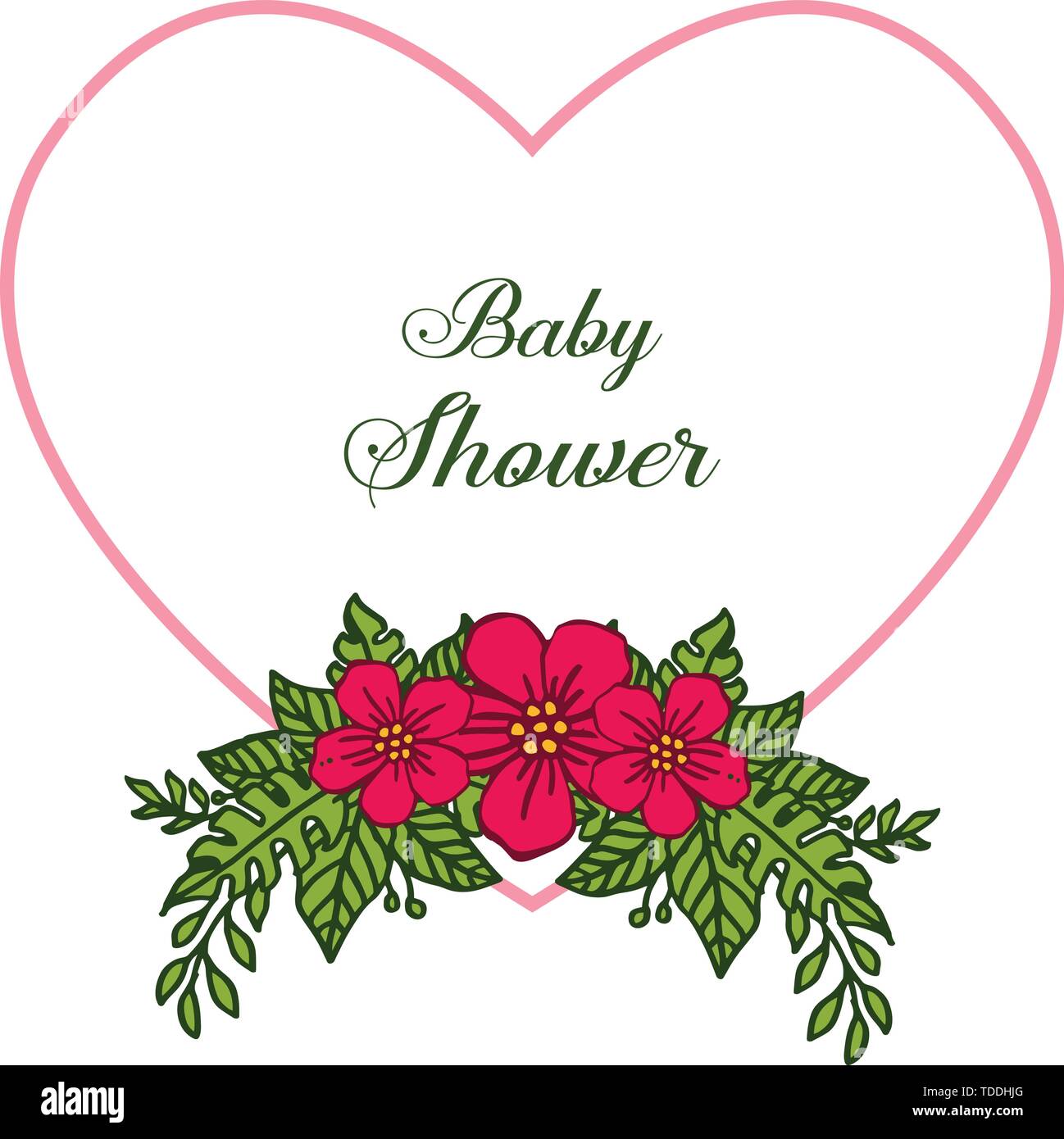 Vector illustration style of card baby shower with green leafy flower ...
