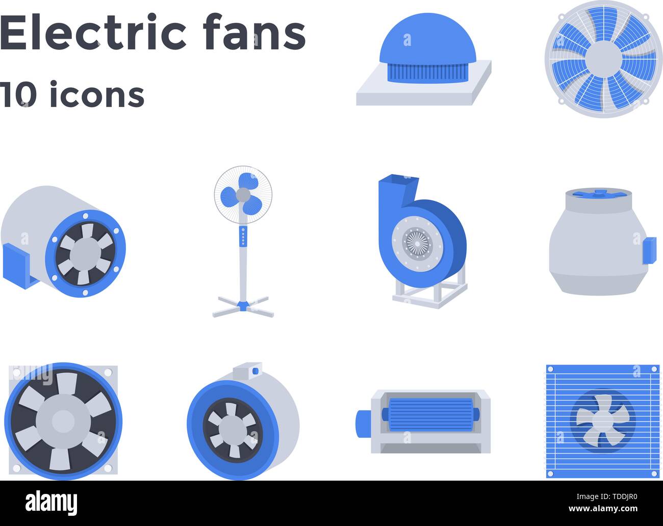 Electric Fans set icons in flat style, ventilation devices vector ...