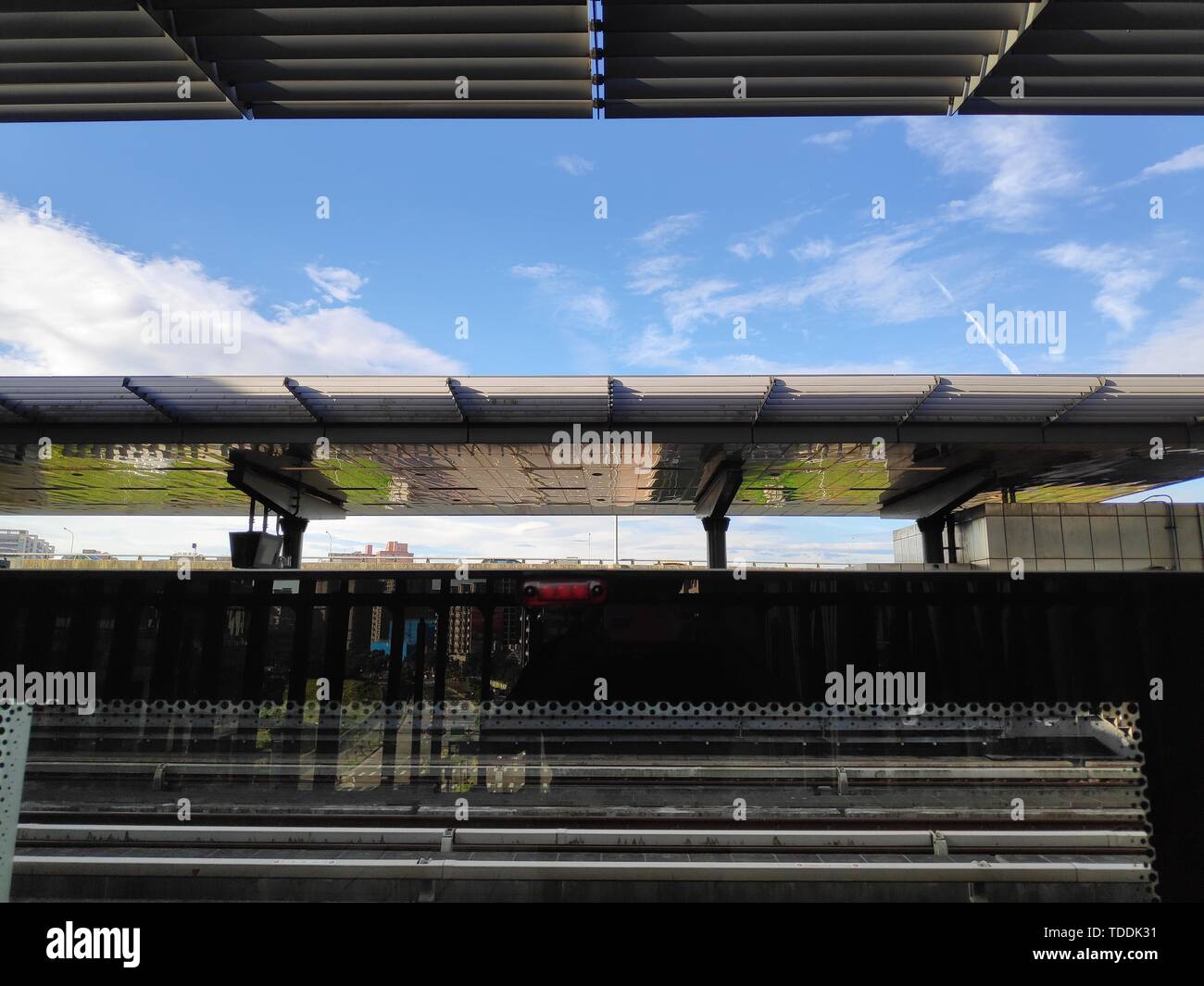 Linkou, Taiwan - 3 Jun 2019: Linkou Airport MRT under beautiful blue ...