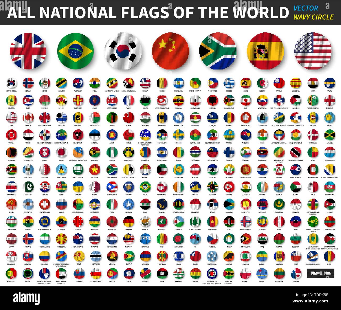 All national flags of the world . Waving circle flag design . Vector ...