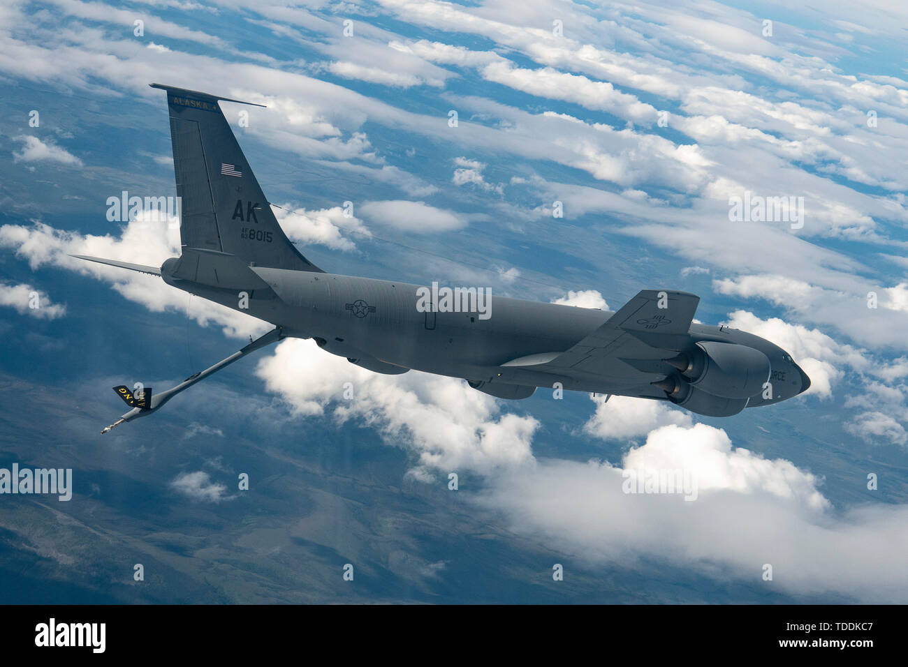 A 168th Air Refueling Squadron KC-135 Stratotanker soars in the Joint ...