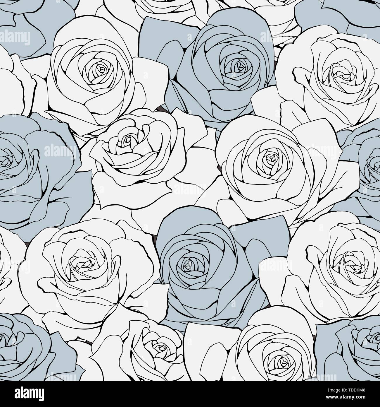 Vector vintage seamless pattern. White pastel outline rose flowers ...