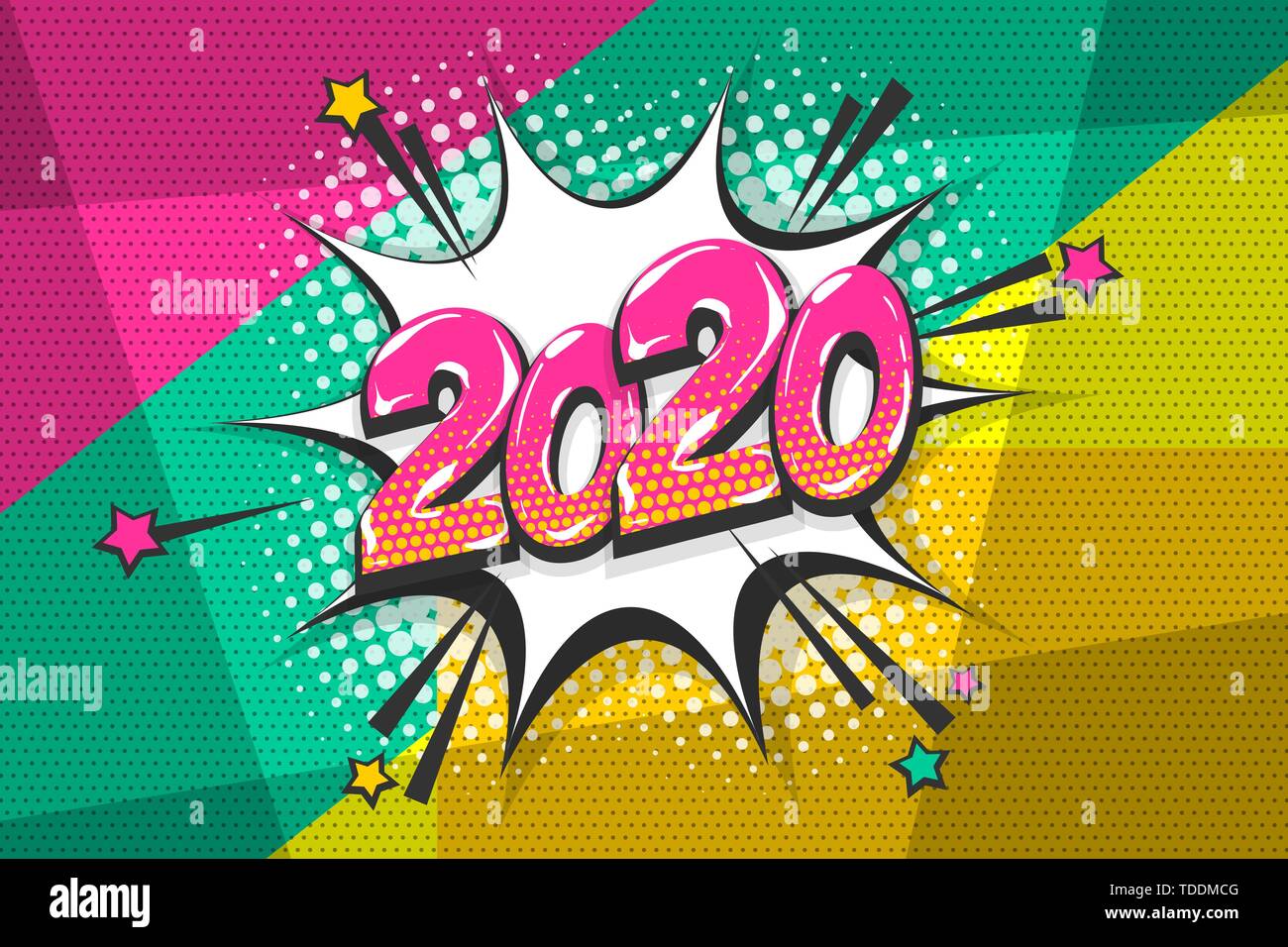 2020 Comic Text Speech Bubble Colored Pop Art Style Sound Effect