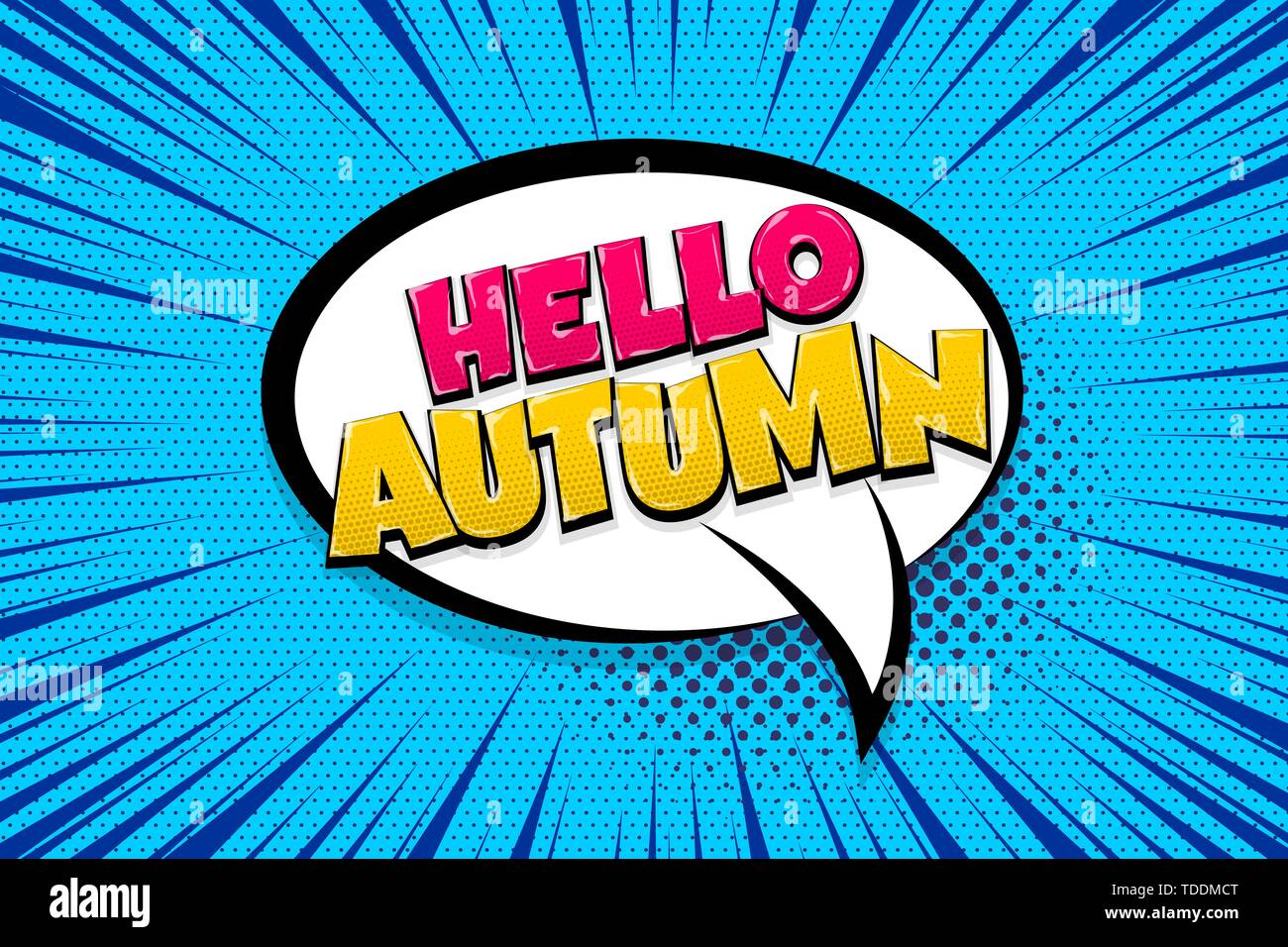 Hello autumn comic text speech bubble pop art. Comics book halftone ...