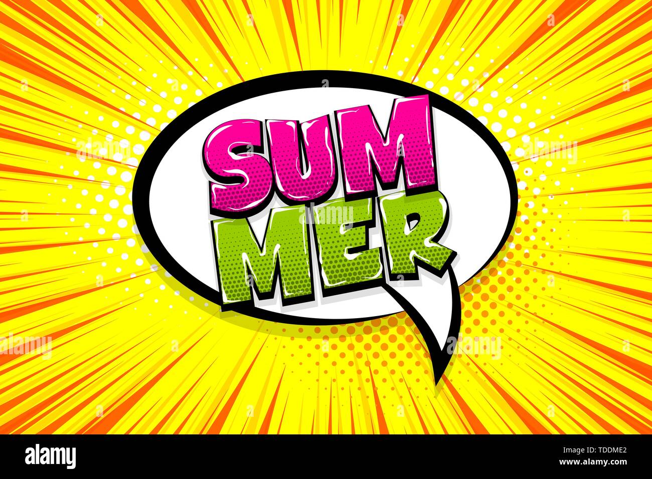 Summer comic text speech bubble pop art. Comics book halftone geometric ...