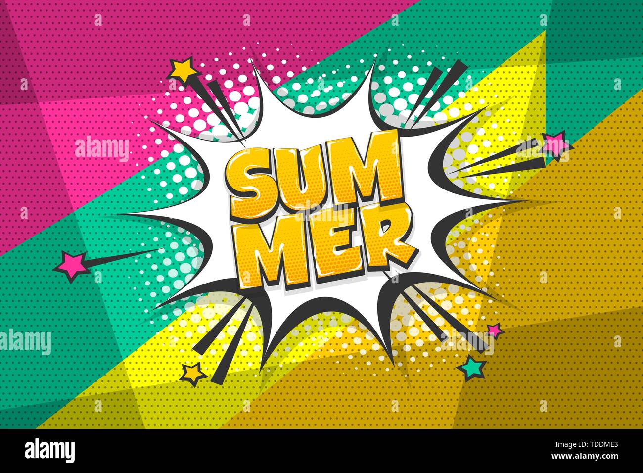 Summer comic text speech bubble pop art. Comics book halftone geometric ...