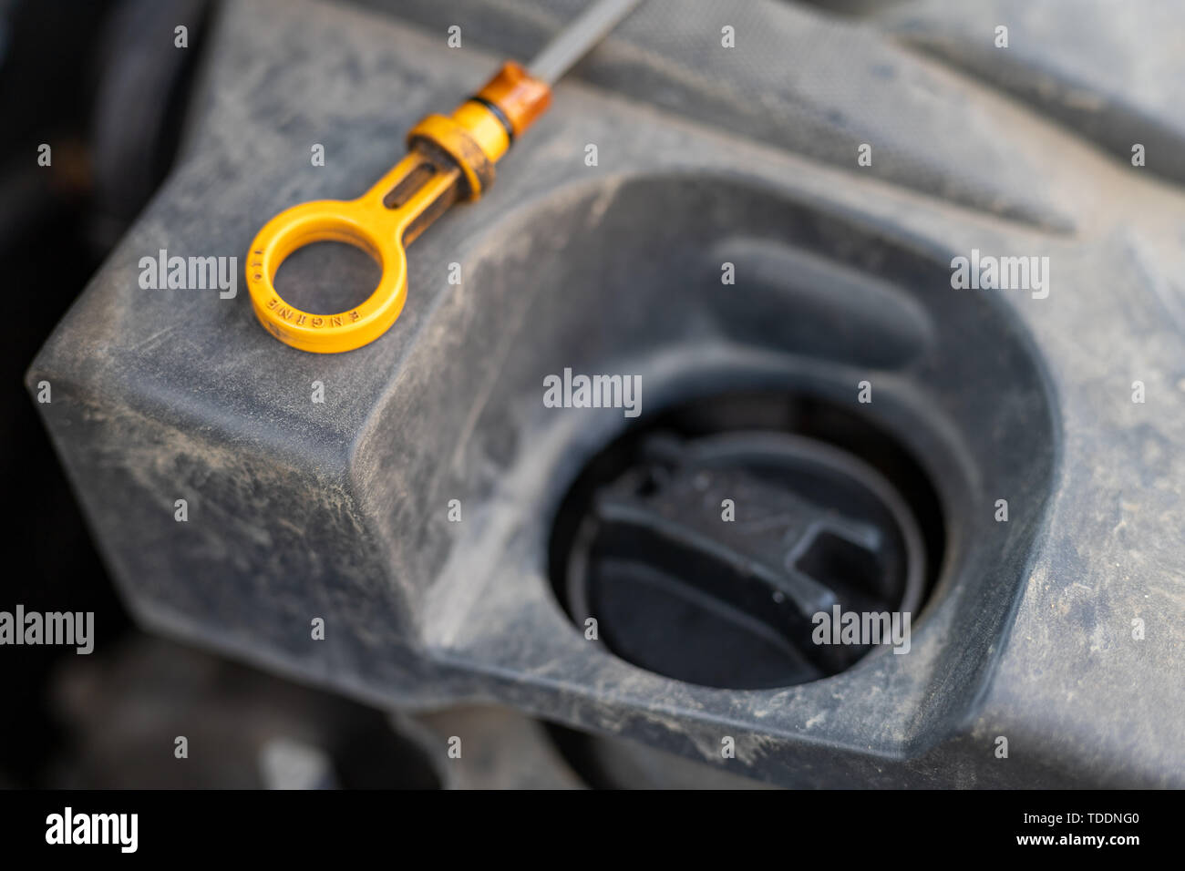 Car dipstick for oil level measurements. Checking the parameters of the ...