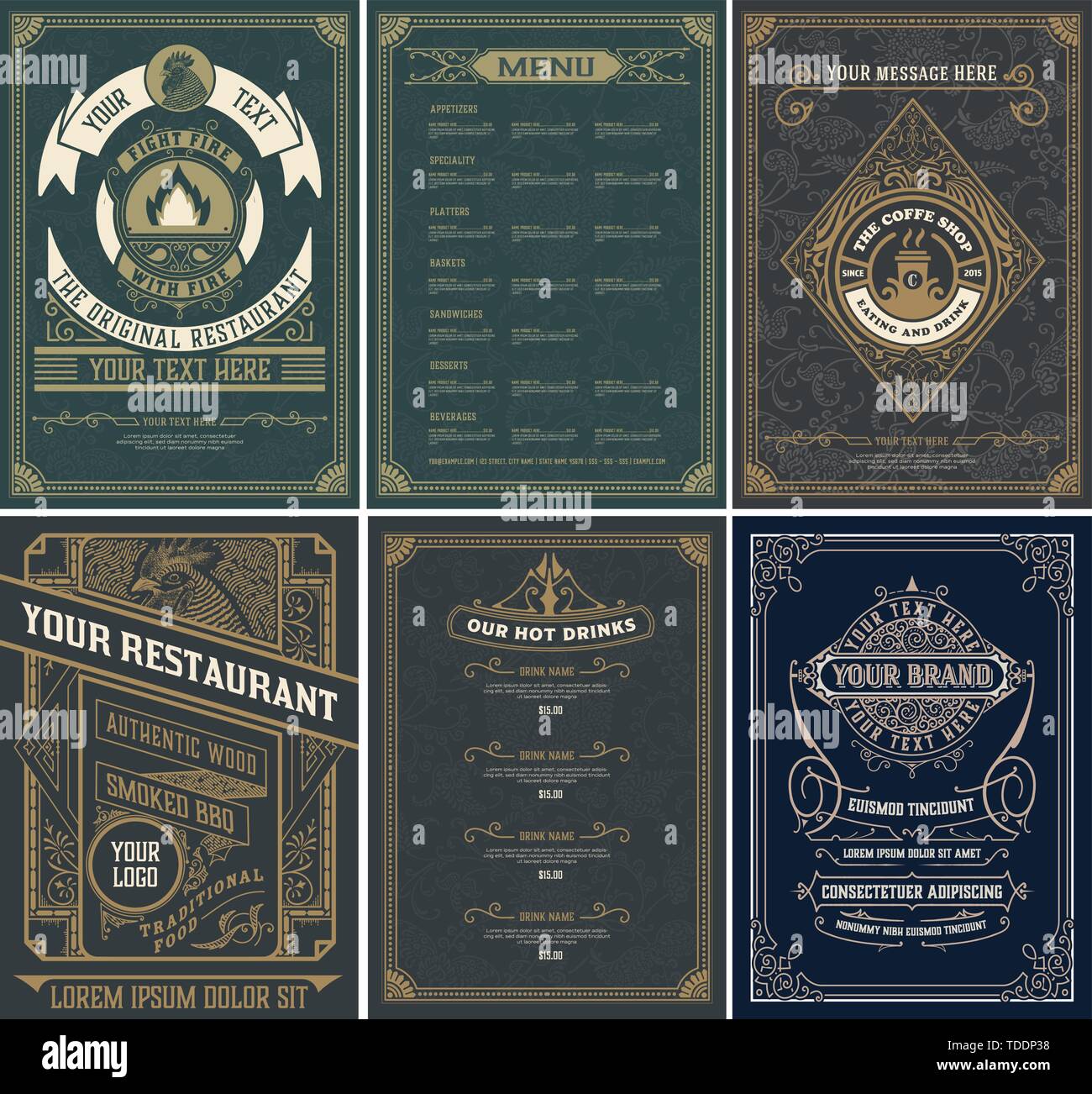 Set of Restaurant menu templates. Vintage style. Vector layered Stock ...