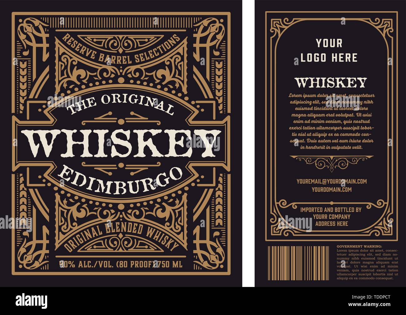 Vintage liquor labels, front and back side. Vector layered Stock Vector ...