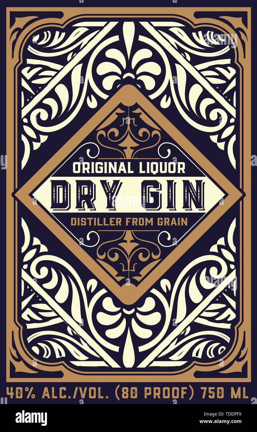 Vintage Gin label for packing, Gold and white Stock Vector Image & Art ...
