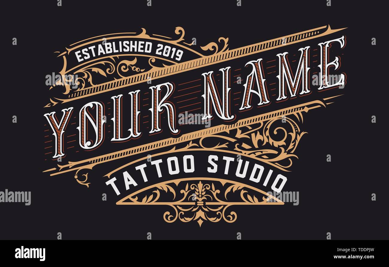 Tattoo logo template with vintage ornaments. Layered Stock Vector Image ...