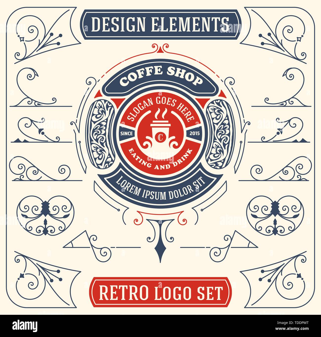 Vintage coffee logo with baroque ornaments set Stock Vector Image & Art ...