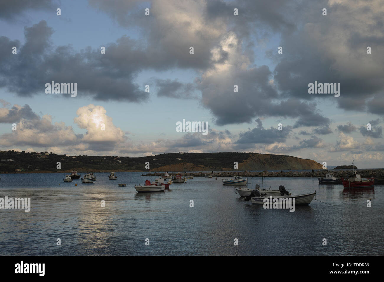 Seascape with sea harbor with clear blue water and traditional colorful ...