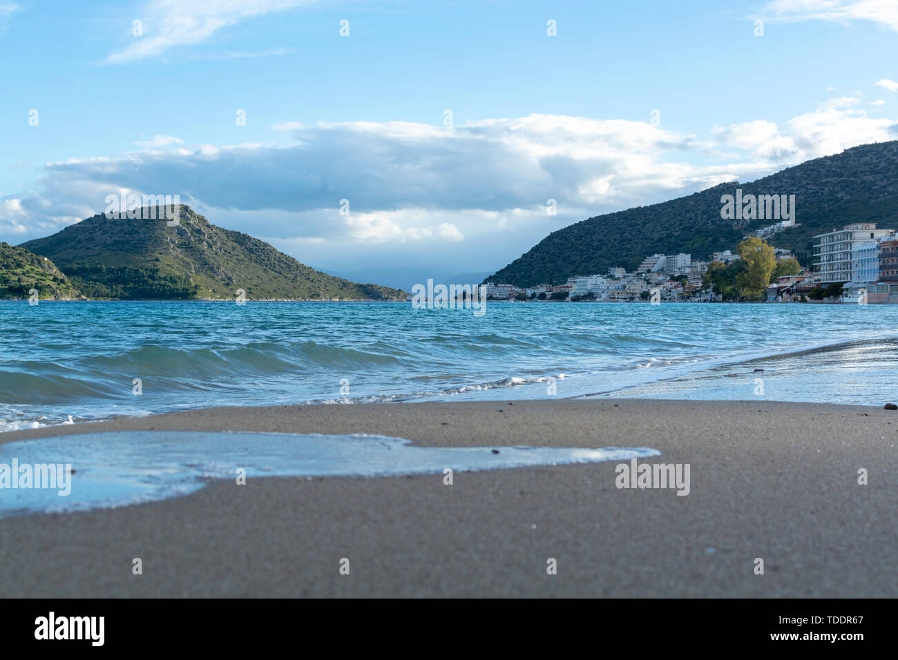 Small town Tolo, located near Nafplio in cozy sea bay with clear water ...